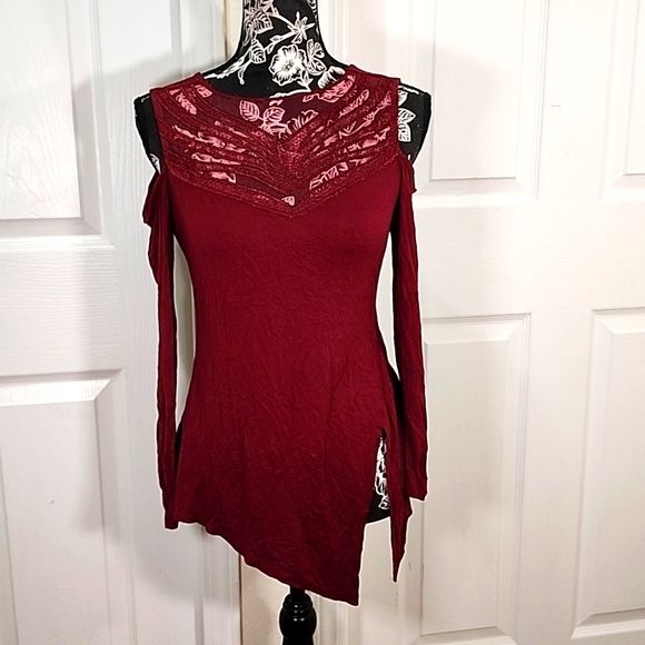 VENUS | Tops | Venus Maroon Mesh Open Shoulder Top Sm | Poshmark